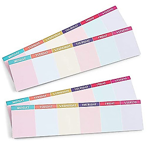 100 Sheets Weekly Planner Sticky Notes, 6-Day Calendar Note Pad for Tasks, To-Do Lists, Reminders, School and Office Supplies, 100 Week Supply, Multi-Colored (12x3 in)
