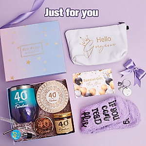 40th Birthday Gifts for Women - Birthday Gifts Box for Her Include Tumbler, Gift Cards,Socks, Straw, Candle, Coaster, Stopper and Brush - Ideal Birthday Gift Box for Women, Coworker, Sister, Aunt