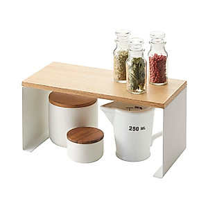 Yamazaki Home Wood-Top Stackable Kitchen Rack-Modern Counter Shelf Organizer, White