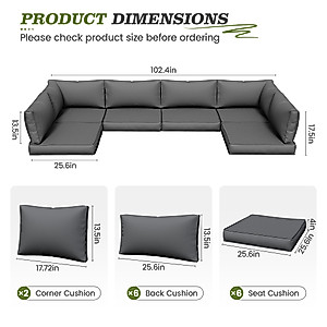 Amopatio Outdoor Cushions for Patio Furniture Replacement, Patio Furniture Cushions, Deep Seat Patio Cushions, Patio Seat Cushions for Outdoor Sectional (Grey)