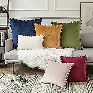 Ashler Home Deco Soft Faux Sheepskin Fur Rug Pink Fluffy Area Rug & Throw Pillow Covers with Pom