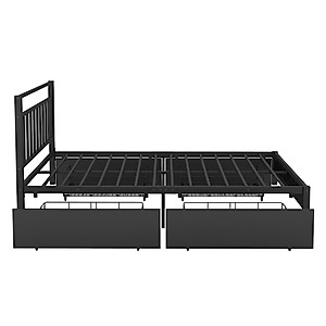 BIADNBZ Queen Size Storage Platform Bed with 4 Drawers,Sturdy Metal Low Bedframe with Headboard for Bedroom Guest Room,No Box Spring Needed, Black