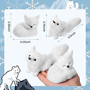 Simulation Fox Toy 2 Piece Fur Fox Model Stuffed Fox Ornament Static Action Figures Fox Squatting Sleeping Plush Mini Fox for Home Office Bag Decoration 5.5 x 2.76 Inch, 3.15 x 2.36 Inch (White)