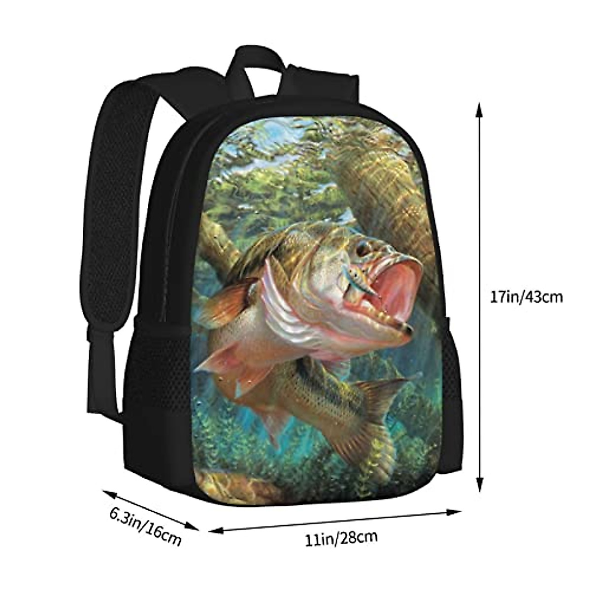 Aeoiba Business Laptop Backpack, Bass Fish Fishing Water Resistant College Bookpack Lightweight School Computer Bag, Casual Hiking Travel Daypack for Men Women Girls