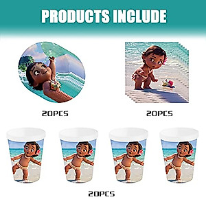GANKTOWCOY Moana Birthday Party Supplies Baby Moana Children’s Party Favors Includes Cups Plates Napkins for Moana Birthday Baby Shower Decor Blue