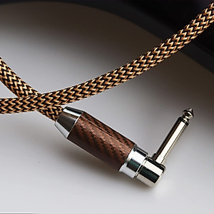 mffmffm Guitar Cable 15 ft, Guitar Cord with Carbon Fiber Casing, Amp Cord for Bass & Electric Guitar, 1/4 Inch Instrument Cable (Right Angle to Straight, Gold)