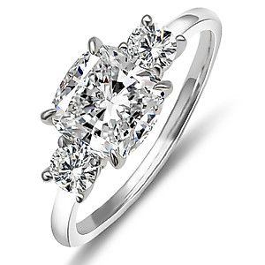 Jolics 8 * 8mm 2.5 CT Cushion Cut D Color VVS1 Moissanite Engagement Ring 925 Sterling Silver Eternity 4 Prong Setting size 5-10 (Moissanite, 6.5)