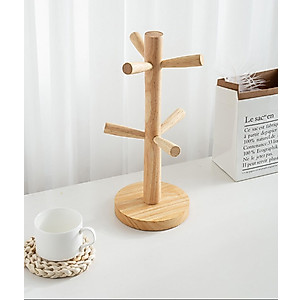 TUPANDY Mug Holder Wooden Mug Rack Tree with 6 Hooks Coffee Cup Organizer Stand Wood Mug Hanger Stand for Display Coffee Mugs Glasses and Cups for Kitchen Dinnerware Storage, FBA-HYYU66899