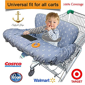 Shopping Cart Cover for Baby Grocery Cart Cover for Baby boy and Baby Girl, High Chair Cover for Baby and Toddler, Baby Registry Gift - Waterproof - Extra Large - Cotton - Double Sided (Blue)
