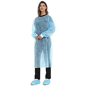 LIFESOFT Disposable Isolation Gown Polypropylene Lab Gowns Knit Cuff Long Sleeve Blue 15 Pack Unisex