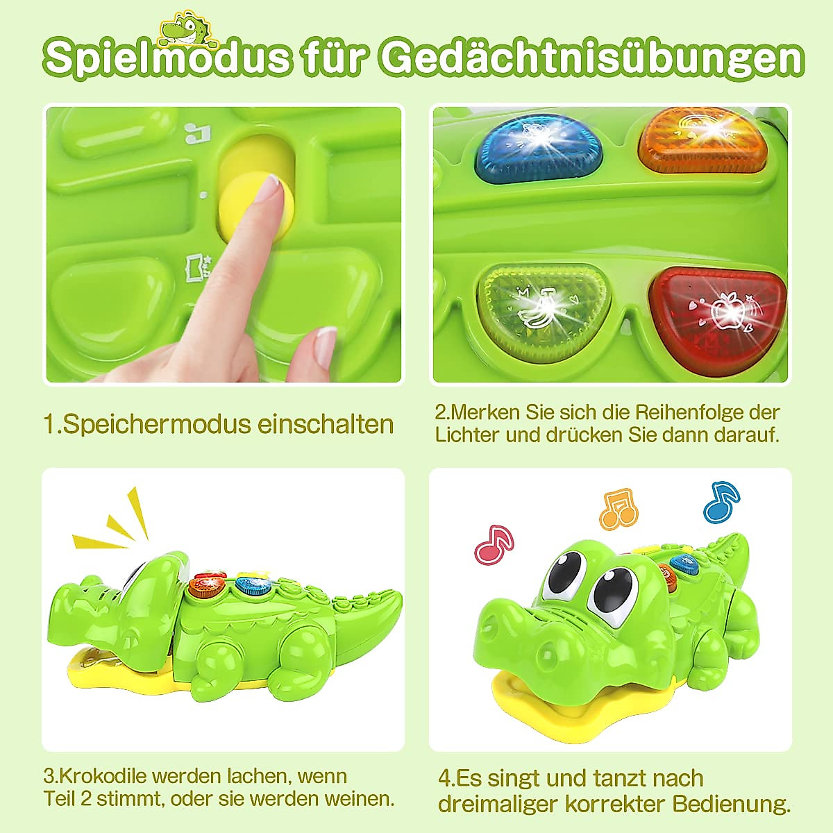 Nueplay Alligator Musical Crawling Toy for 1 2 3 Year Old Kids Babies Toddler Boy Girl Educational Learning Infant Toy with Music Light Game Modes 8 Songs with 3 AA Batteries