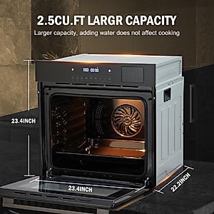 24" Single Wall Oven, 2.5 Cu.ft Built-in Timer-Convection Electric Wall Oven with 8 Baking Modes, 3000W, 240V, Stainless Steel, 3D Surround Heating, Timer, Touch Control, Safety Lock, Black