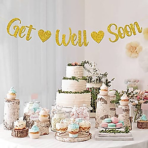 MonMon & Craft Get Well Soon Banner / Cancer Survivor Party Banner / Cancer Awareness / Cancer Free Party Decorations Gold Glitter