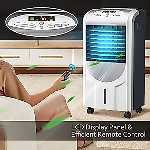 KOTEK Air Cooler and Heater, 5-in-1 Portable Evaporative Air Cooler Fan Humidifier w/Anion Function, 8H Timer, 3 Modes & 3 Speeds, Bladeless Quiet Evaporative Cooler w/Remote Control for Home, Office