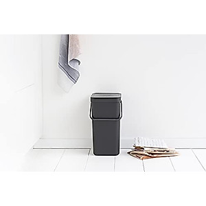 Brabantia Sort & Go Kitchen Recycling Can (4.2 Gal / Gray) Stackable Waste Organiser with Handle & Removable Lid, Wall/Cupboard Mounting