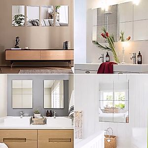 JUNEBRUSHS 4 Pack Self Adhesive Acrylic Mirror, 8 x 8 Inch Mirror Tiles,Flexible Plastic Mirror Sheets Wall Stickers,2MM Thick Mirror,Frameless Small Mirror