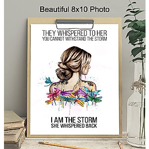 They Whispered to Her You Cannot Withstand The Storm She Whispered Back I Am The Storm Wall Art Decor - Positive Motivational Inspirational Quote - Encouragement Gifts for Women - Boho Dragonfly Print