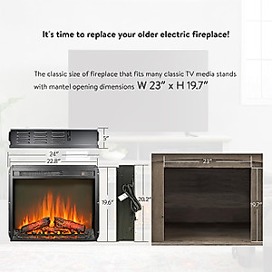 Innoflame 23" Electric Fireplace Insert, Fireplace Heater with Remote, Adjustable 4 Flame Brightness, Log Set, Low Noise, 8H Timer, Overheating Protection, 1400W (23" X 19.7")
