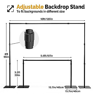 ShowMaven Backdrop Stand, 8x10 ft Adjustable Photo Backdrop Stand Kit, Heavy Duty Backdrop Stand with Steel Base for Photography, Photo Video Studio, Birthday Parties, Wedding (Black)