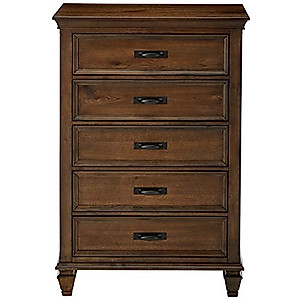 Coaster Home Furnishings Franco Coaster Collection 36" Chest with 5 Drawers Black Metal Handles Solid Hardwood and New Zealand Pine Construction Burnished Oak