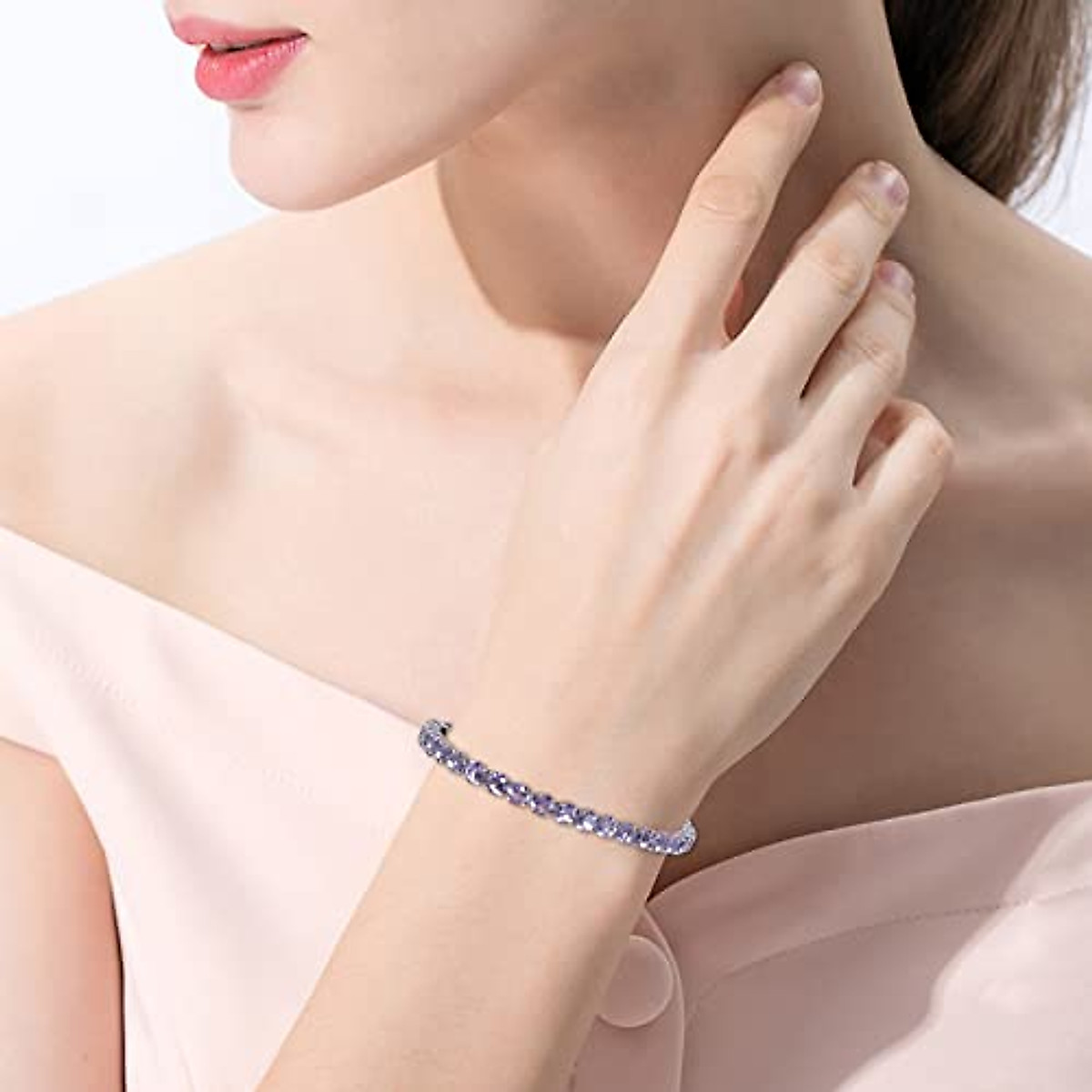 CiNily Adjustable Tennis Bracelets for Women Purple Cubic Zirconia Bracelet 14K White Gold Plated Hypoallergenic Slider Bracelet Jewelry Gift