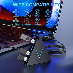 JoyReken 4-Port USB 3.0 Hub, FlyingVHUB USB Hub Tower with 2 ft Extended Cable,USB Splitter for Laptop,PC,PS4,PS5,Xbox,Mouse,Keyboard, Flash Drive, U-Disk (Black)