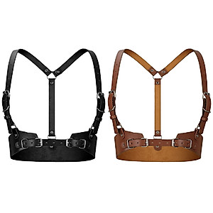Hicarer 2 Pcs Women Leather Waist Belt Vest PU Leather Belt Fashion Body Chain Adjustable Waist Belt for Party Cosplay(Medium,Classic Style)