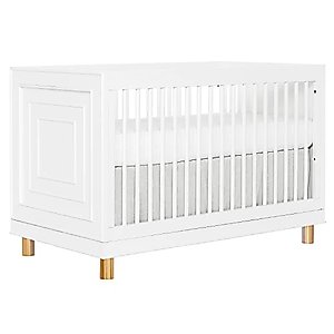 Evolur Loft Art Deco 3-in-1 Convertible Crib in White with Gold Hardware, Greenguard Gold Certified, 3 Mattress Height Settings, Features Rounded Spindles, Converts to Toddler Bed & Daybed
