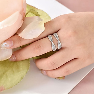 Wuziwen Sterling Silver Cubic Zirconia Infinity Wedding Band Guard Ring Enhancer for Women Size 8