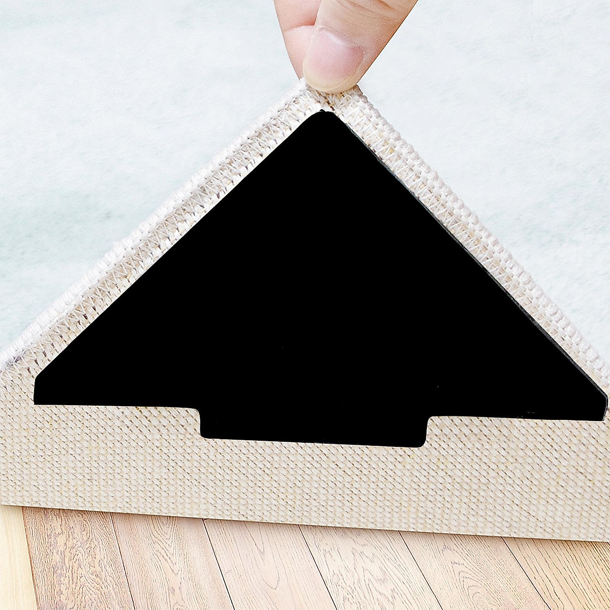 Rug Tape , 10 Pcs Double Sided Non Slip Reusable Rug Stopper, Washable Rug Tape for Hardwood Floors, Tile Floors, Carpets, Floor Mats, Wall (Black)