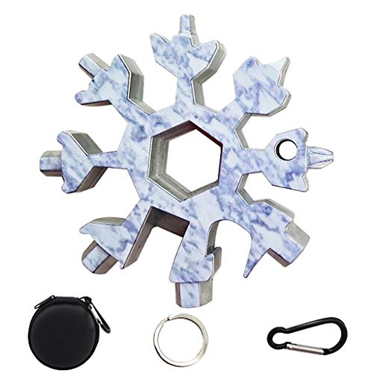 KALID’S Snowflake Multitool- Portable Stainless Steel 18 in 1 Tool For Bottle Opener, Screwdriver, Outdoor Travel, Camping, Gift - Snowflake Multi Tool (Blue Marble)