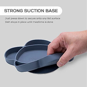 grabease Silicone Suction Plate for Baby & Toddler Self-Feeding, 6-Section Dish With Stay-Put Grip, BPA and Phthalates-Free, Dishwasher and Microwave Safe, Gray