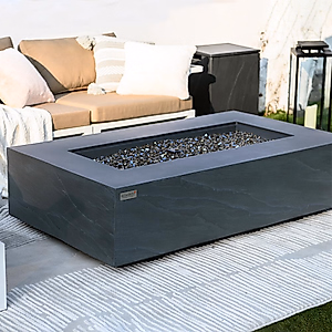 Capetown Concrete Fire Pit 55.9" x 31.9" Outdoor Patio Firepit Includes Fire Glass Modern Fire Pits & Outdoor Fireplaces for Garden, Deck, Indoor & Outdoor Heating