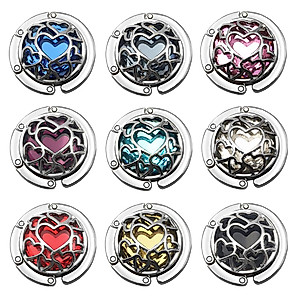 Grtdrm Multiple Hearts Style Premium Foldable Handbag Bag Purse Hanger Table Hook Holder (Purple)