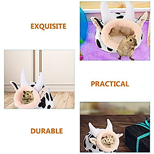 POPETPOP Mini Hamster Bed Hideouts Houses, Cotton Small Animal Pet Nest Cave Cute Cow Shaped Warm Rat Bed Hamster Warm Nest Hamster Fleece Hut Winter House for Dwarf Hamster Mice 11x11cm