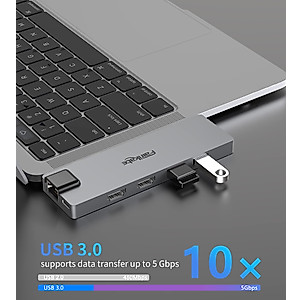 USB C Hub Multiport Adapter for MacBook Pro 2019/2018/2017, 8 in 1 USB C to Dual HDMI Adapter 4K 60Hz, 1Gbps Ethernet, SD/TF Card Reader and 100W PD Port, Dual USB 3.0 Docking Station