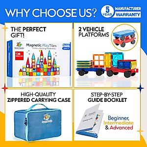 SUNNY AUNTIE Magnetic Tiles 138 PCS+ Bonus Zippered CASE, Magnetic Tiles for Kids Toy for 3 4 5 6 7 8 Year Old Boys & Girls, Great Gift for Kids Aged 3-8, XL Set