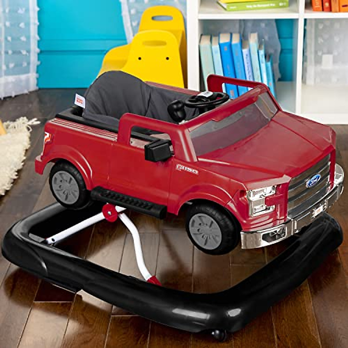 Bright Starts Ford F-150 4-in-1 Red Baby Activity Center & Push Walker with Removable Interactive Steering Wheel -Toy, 6 Months and up