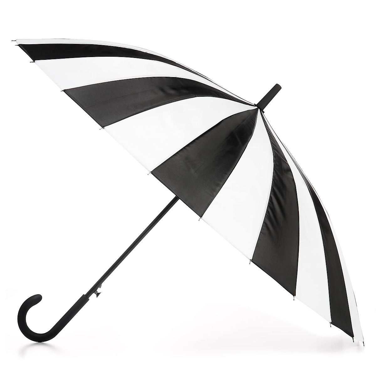 totes Large Eco Auto-Open 24 Rib Stick Umbrella with a Classic J Hook Curved Handle, Black & White