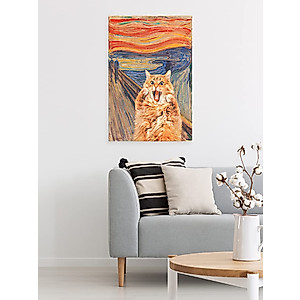 Abstract Edvard Munch Canvas Wall Art Famous Art The Scream Funny Cat Aesthetic Poster Retro Print Paintings Orange Gallery Wall Decor Pictures for Bedroom Living Room 12x16 Inch Unframed