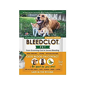 BleedClot Pet First Aid Blood Clotting Powder | The Best for All Animals to Stop Bleeding, Guaranteed | for Minor Cuts and Severe Arterial Bleeding | from The Makers of BleedStop (4 Pouches (0.5 oz))