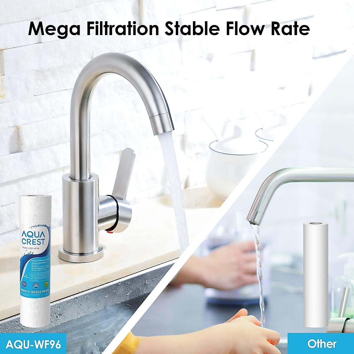 AQUA CREST AP110 Whole House Water Filter, Sediment Filter, 5 Micron, Replacement for 3M® Aqua-Pure AP110, Culligan® P5, APEC, GE FXUSC, Whirlpool®, Any 10" x 2.5" Home Water Filter, Pack of 6