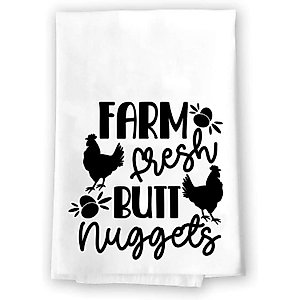 Farm Fresh Butt Nuggets Eggs Fall Farmhouse Rustic Kitchen Bathroom Decor |Decorative Terry Cloth Fabric Hand Towel | Vintage Home Theme Accessories | Dish Tea Rag
