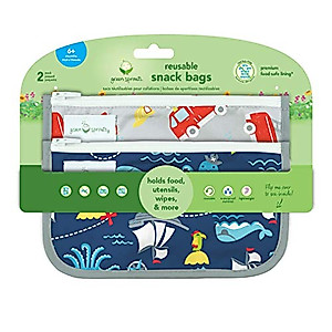 green sprouts Reusable Snack Bags (2 Pack) Holds Food, Utensils, Wipes, & More Food-Safe, Waterproof, Easy-Clean Material