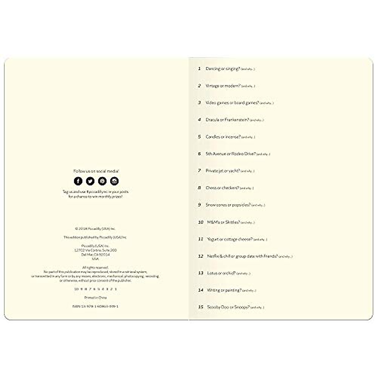 Piccadilly 3000 Pick One Questions