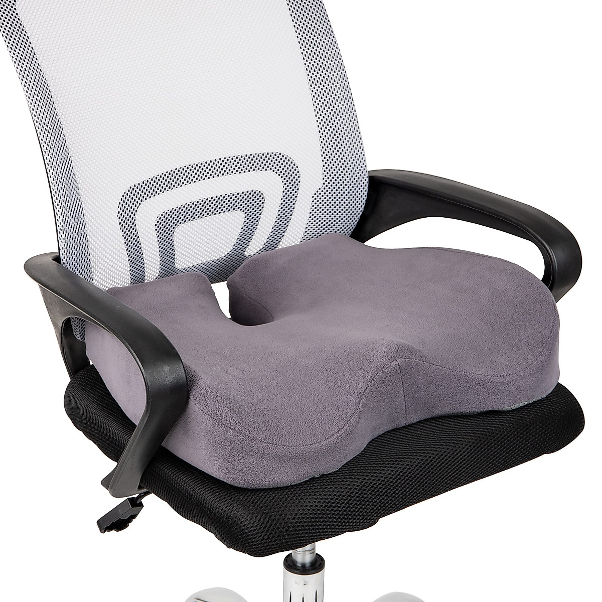 Mind Reader Office Chair Cushion, Ergonomic, Orthopedic, Portable, Car Seat, Memory Foam, 18.25" L x 15.5" W x 4" H, Gray