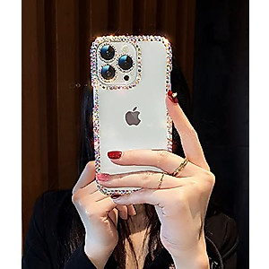 Poowear Compatible with iPhone 13 Pro Max Case Luxury Bling Rhinestone Glitter Phone Case for Women Girl 3D Diamond Silicone Clear Protective Case Cover