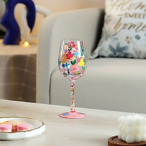 NymphFable Hand Painted Wildflowers Wine Glasses Birthday Wine Glass Birthday Gift for Women with Personalised Gift Box, 15oz