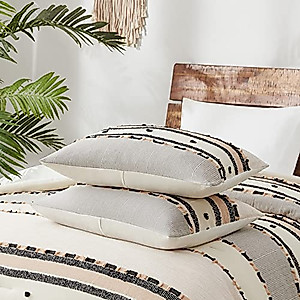 Hyde Lane Boho King Comforter Set ，Modern Farmhouse Tufted Bedding Sets, Cotton Top with Neutral Rustic Style Clipped Jacquard Stripes, 3-Pieces Including Matching Pillow Shams (104x90 Inches)