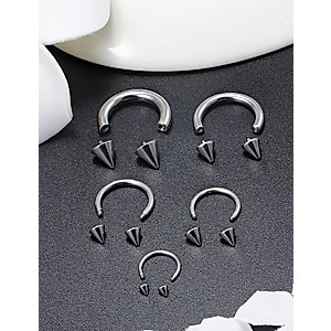 Ocptiy 6G 8G 12G 14G 16G Ear Earrings Gauges Septum Nose Plugs Tunnels Stretching Kit Surgical Stainless Steel Large Big Wide Septum Eyebrow Lip Belly Ring Cartilage Helix Tragus Earring Piercing Kit